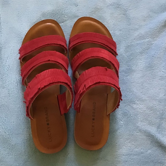 Lucky Brand | Shoes | Lucky Brand Red Leathersuede Fringed Sandals Euc ...